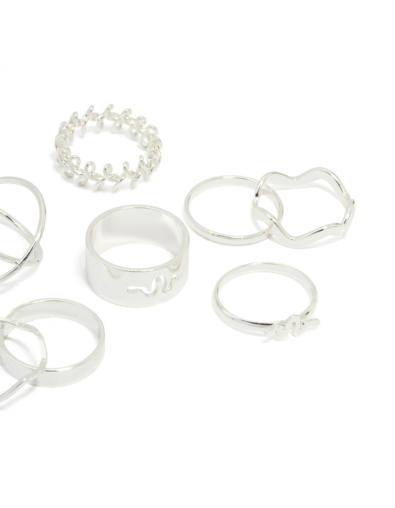 Silver Snake& Wavy Rings 8-Pack - Lovisa