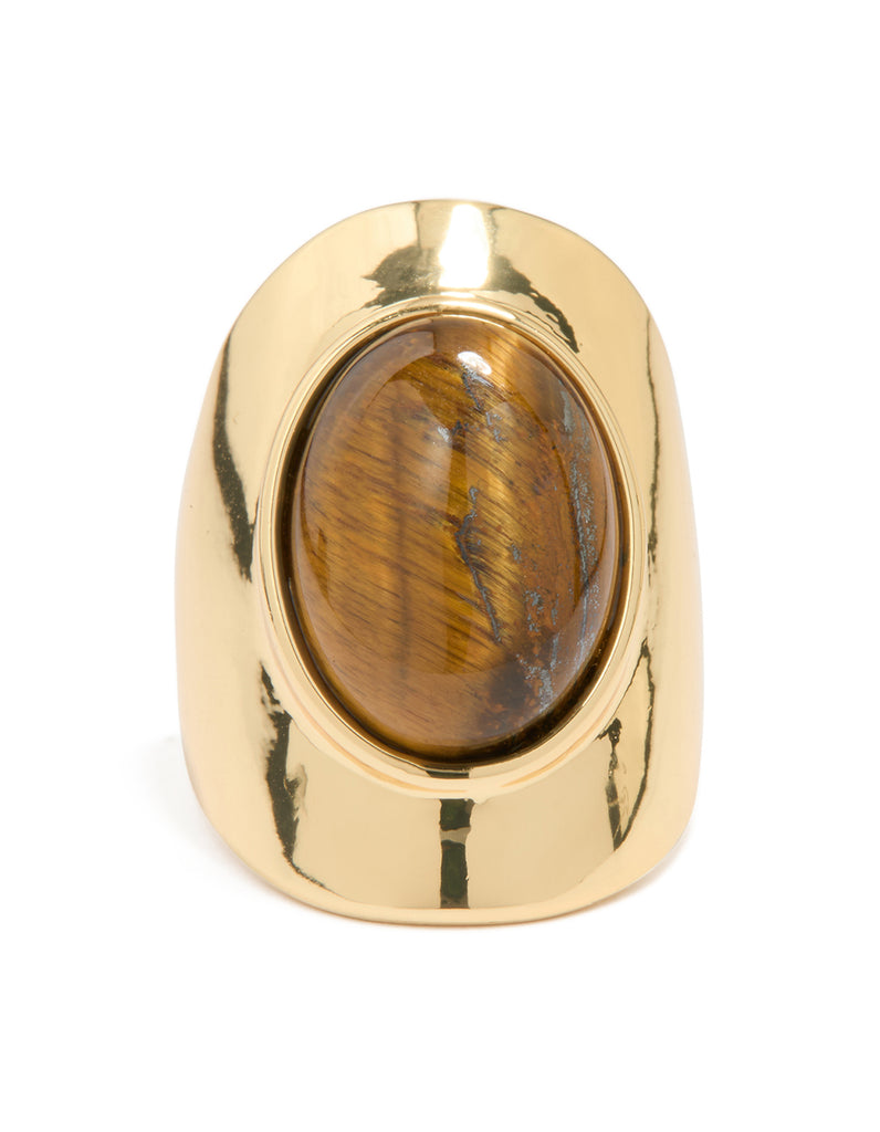Gold Plated Tiger's Eye Oval Ring - Lovisa