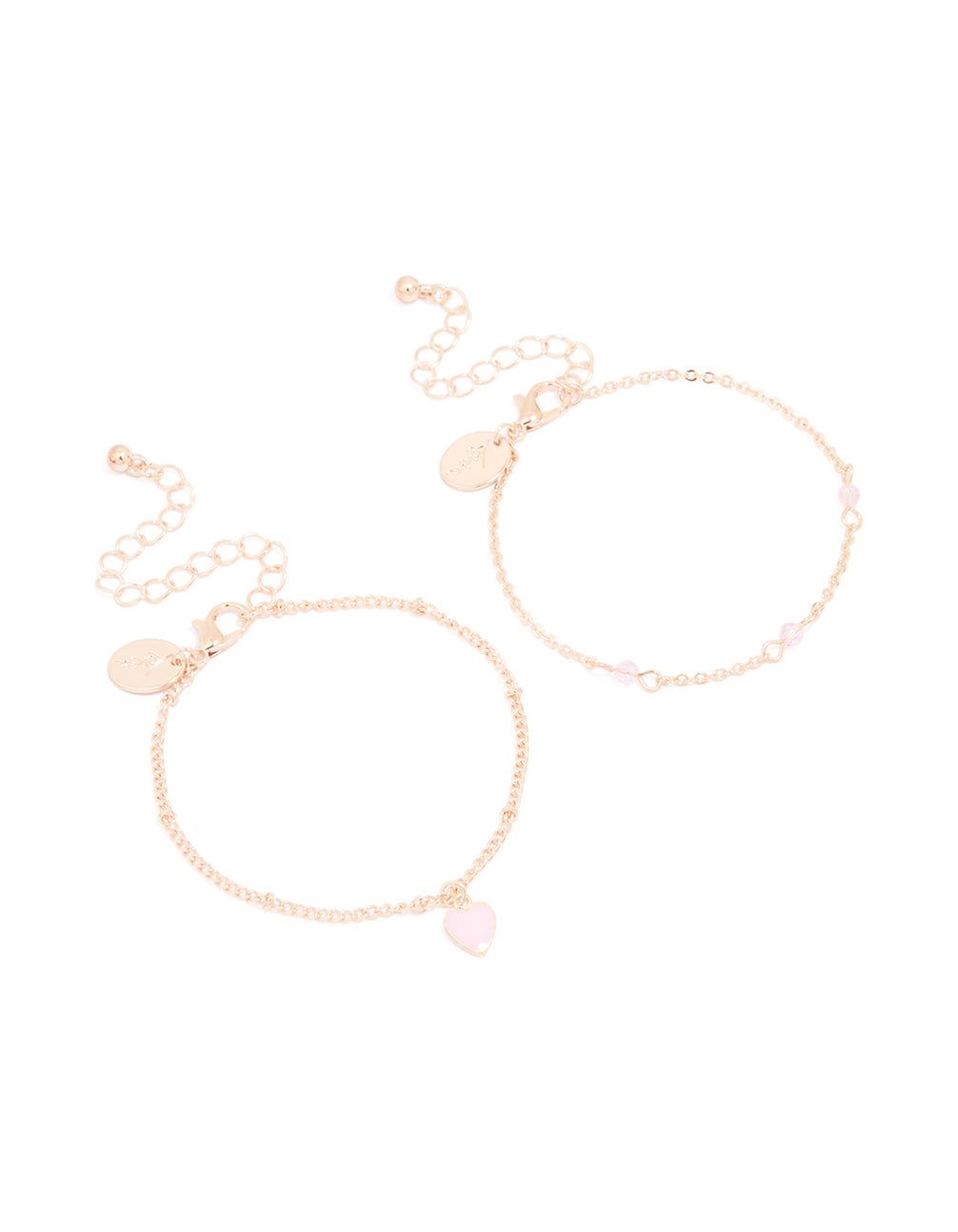 Rose Gold Pink Stone Heart Charm & Chain Bracelets 2-Pack - Lovisa