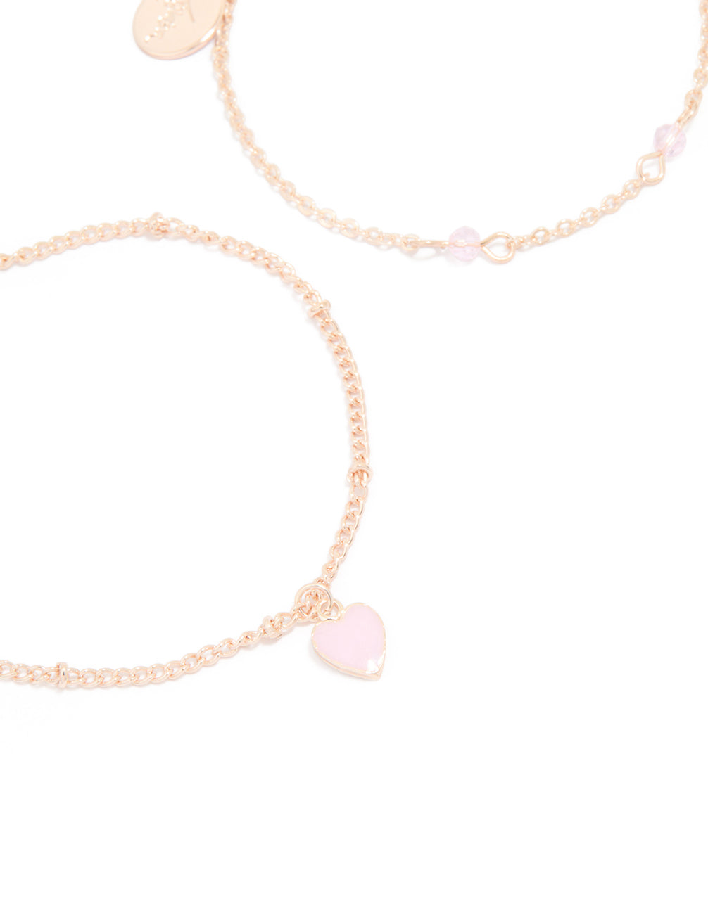 Rose Gold Pink Stone Heart Charm & Chain Bracelets 2-Pack - Lovisa