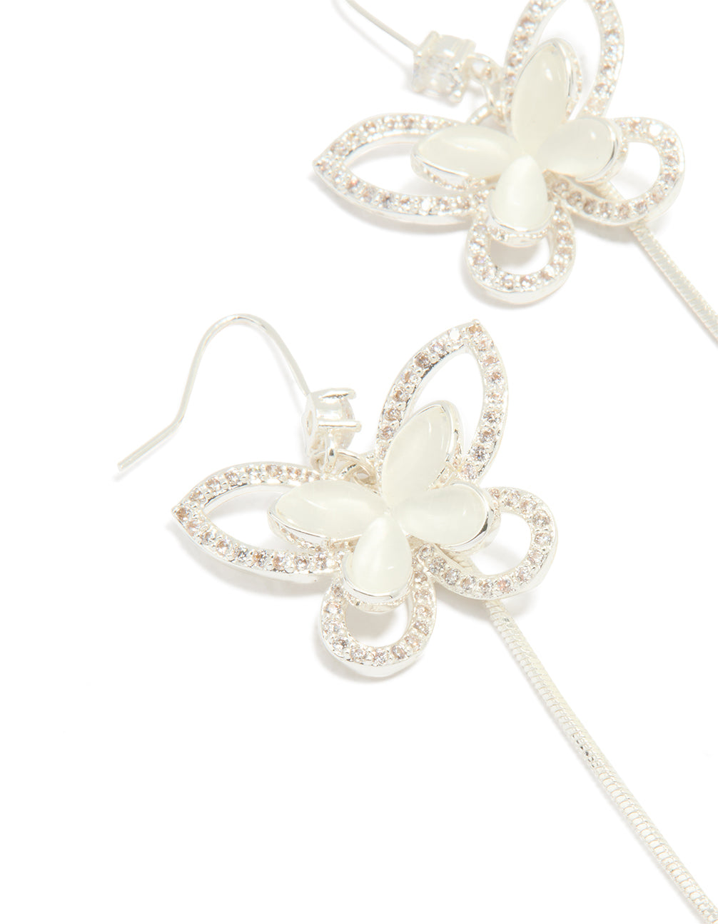 Silver Plated Pearl Butterfly Long Drop Earrings - Lovisa