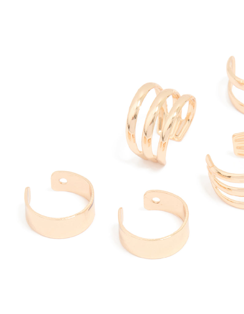 Gold Stacked Ear Cuffs 6-Pack - Lovisa