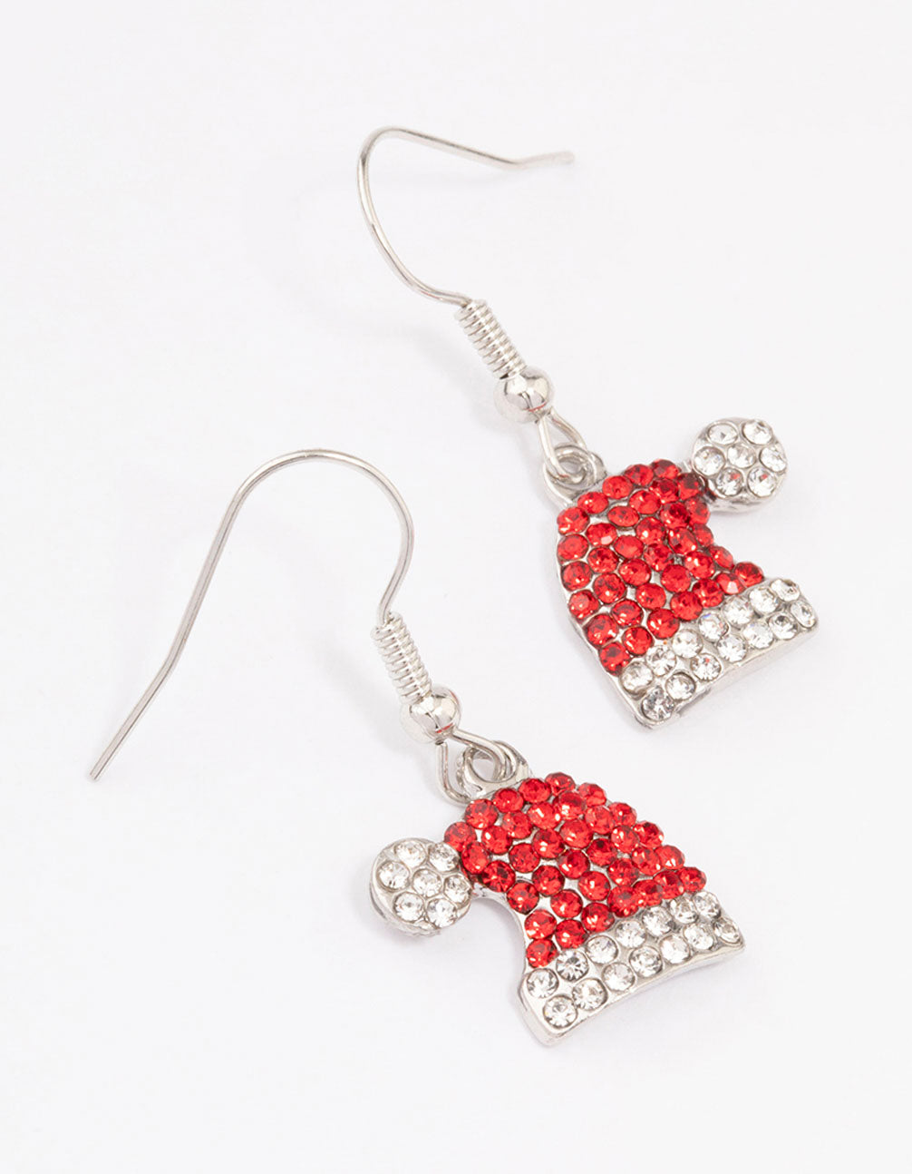 Silver Red Diamante Santa Hat Earrings - Lovisa