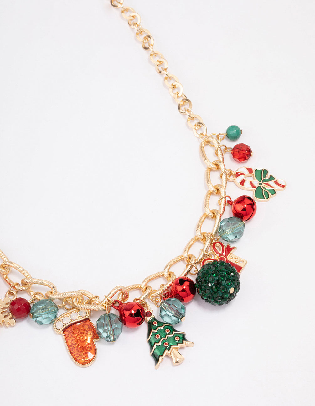 Gold Red Bell & Candy Cane Charm Chain Necklace - Lovisa