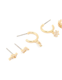 Gold Plated Brass Cubic Zirconia Flower Stud & Ear Cuff 5-Pack - Lovisa