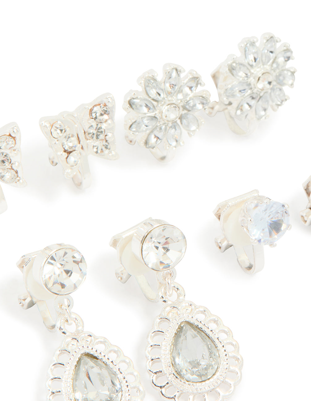 Silver Diamante Clip On Earrings 4-Pack - Lovisa