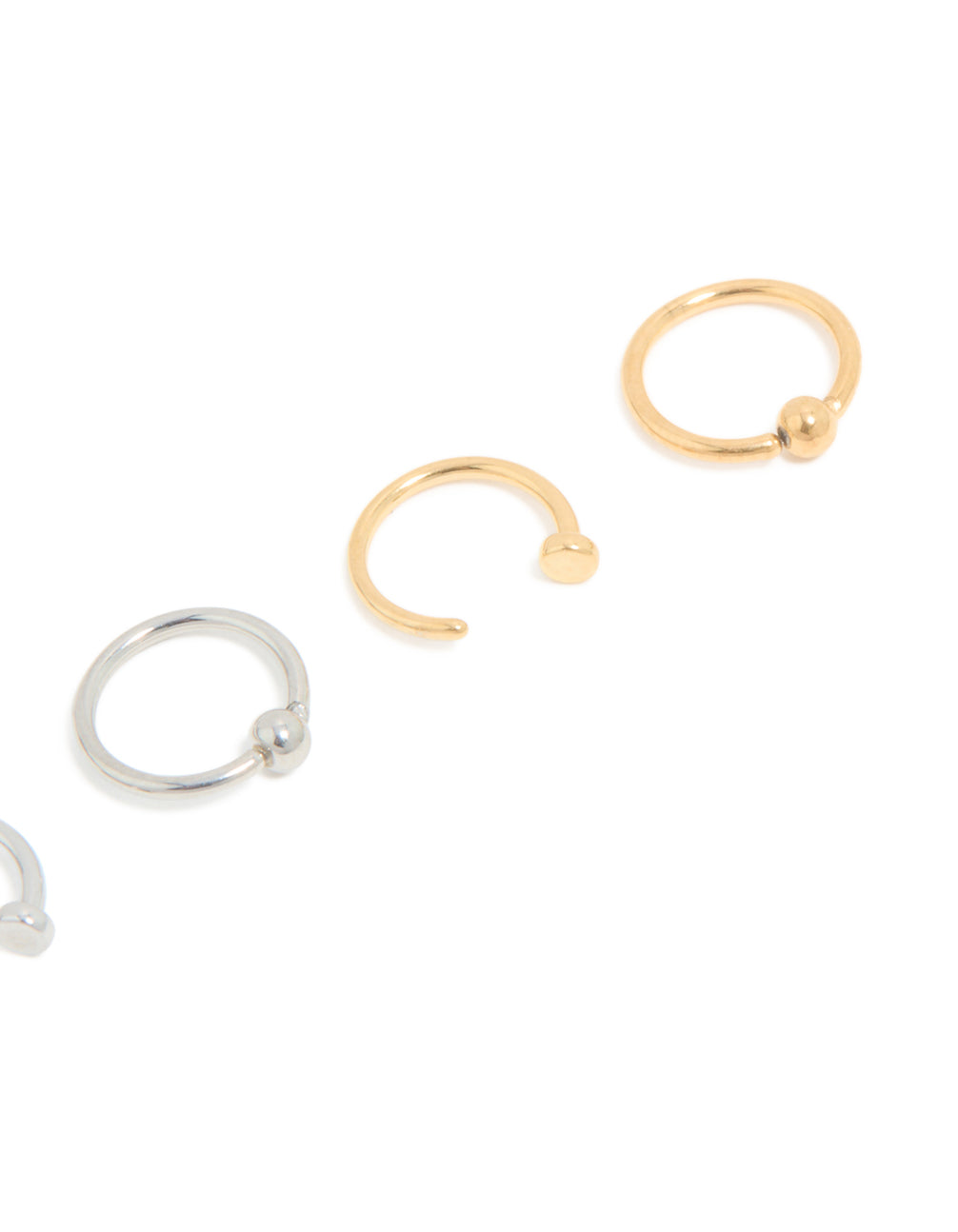 Mixed Metal Plated Surgical Steel Open & Ball Nose Rings 4-Pack - Lovisa