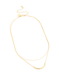 Waterproof Gold Plated Stainless Steel Curved Bar & Chain Layered Neck ...