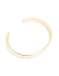 Waterproof Gold Plated Stainless Steel White Enamel Bamboo Wrist Cuff ...