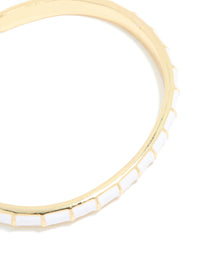 Waterproof Gold Plated Stainless Steel White Enamel Bamboo Wrist Cuff ...