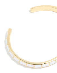 Waterproof Gold Plated Stainless Steel White Enamel Bamboo Wrist Cuff ...