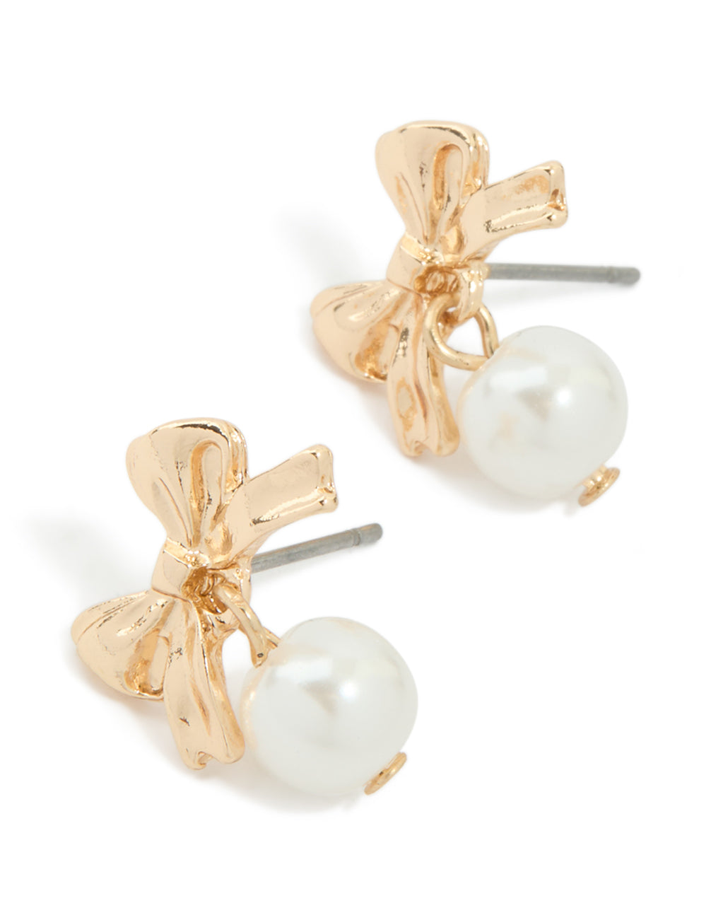 Gold Pearl & Ribbon Drop Earrings - Lovisa