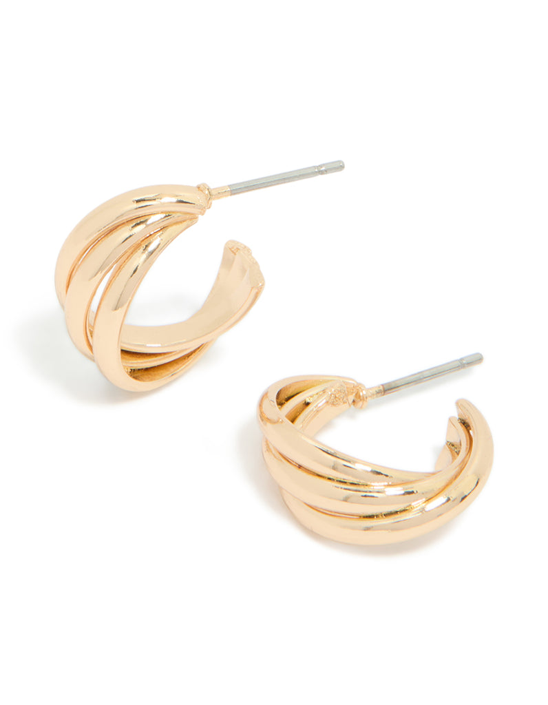 Gold Twisted Slope Ribbed Hoop Earrings - Lovisa