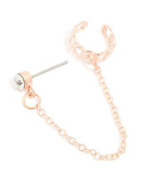 Rose Gold Diamante Chain Link Cuff & Stud Earring - Lovisa