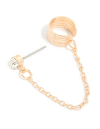 Gold Diamante Ribbed Chain Stud & Cuff Earring - Lovisa