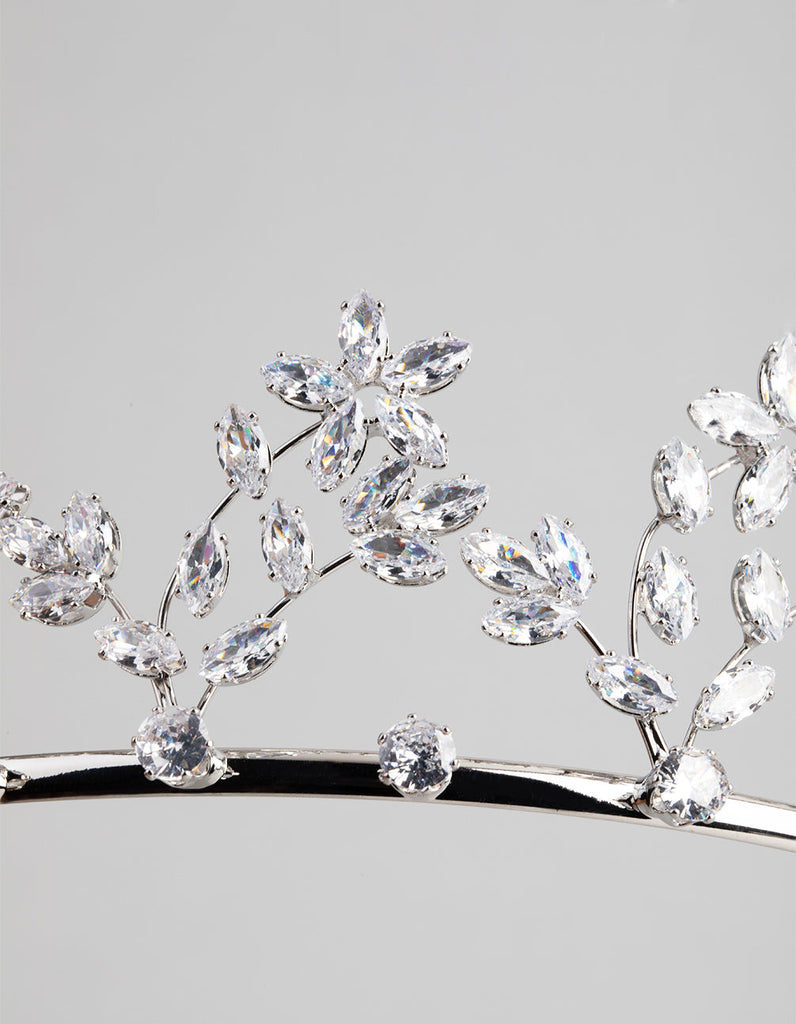Rhodium Cubic Zirconia Draped Flower Tiara - Lovisa